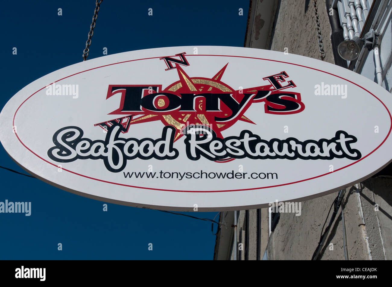 Sign for Tonys Seafood and Clam Chowder restaurant in Cedar Key ...