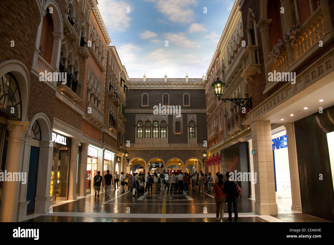 Venetian street in the shopping mall part of the Venetian Casino and ...