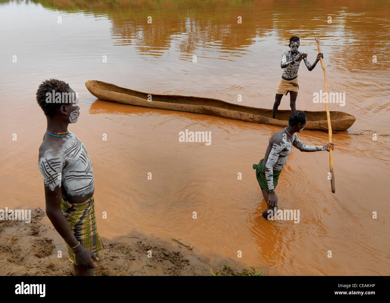 Karo White Painted Chest Karo Men One In A Pirogue On River Holding ...