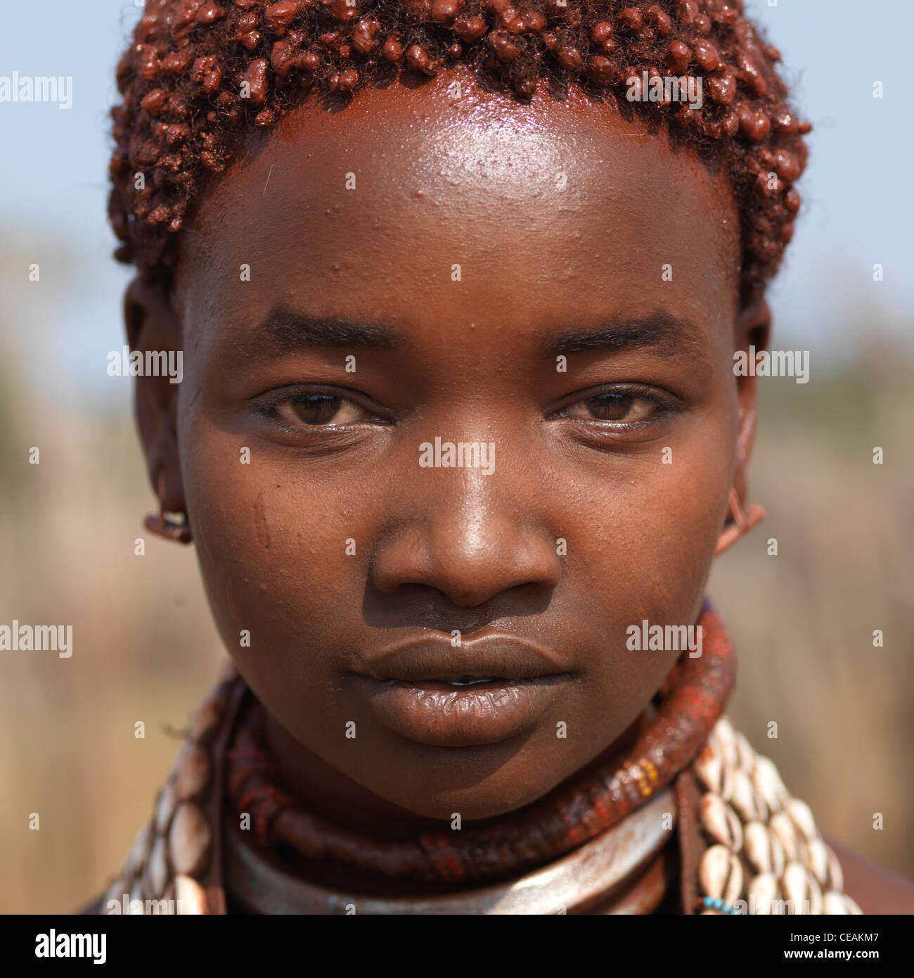 Portrait Of Ochre Dyed Short Hair Hamer Woman Ethiopia Stock Photo - Alamy