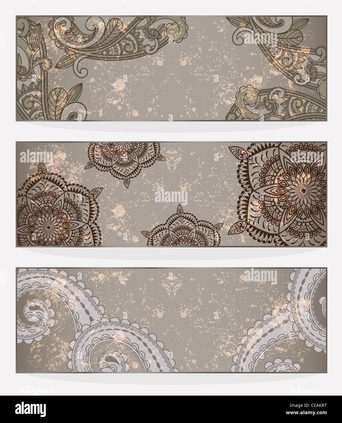 three banners with paisley pattern and place for your text on grungy ...