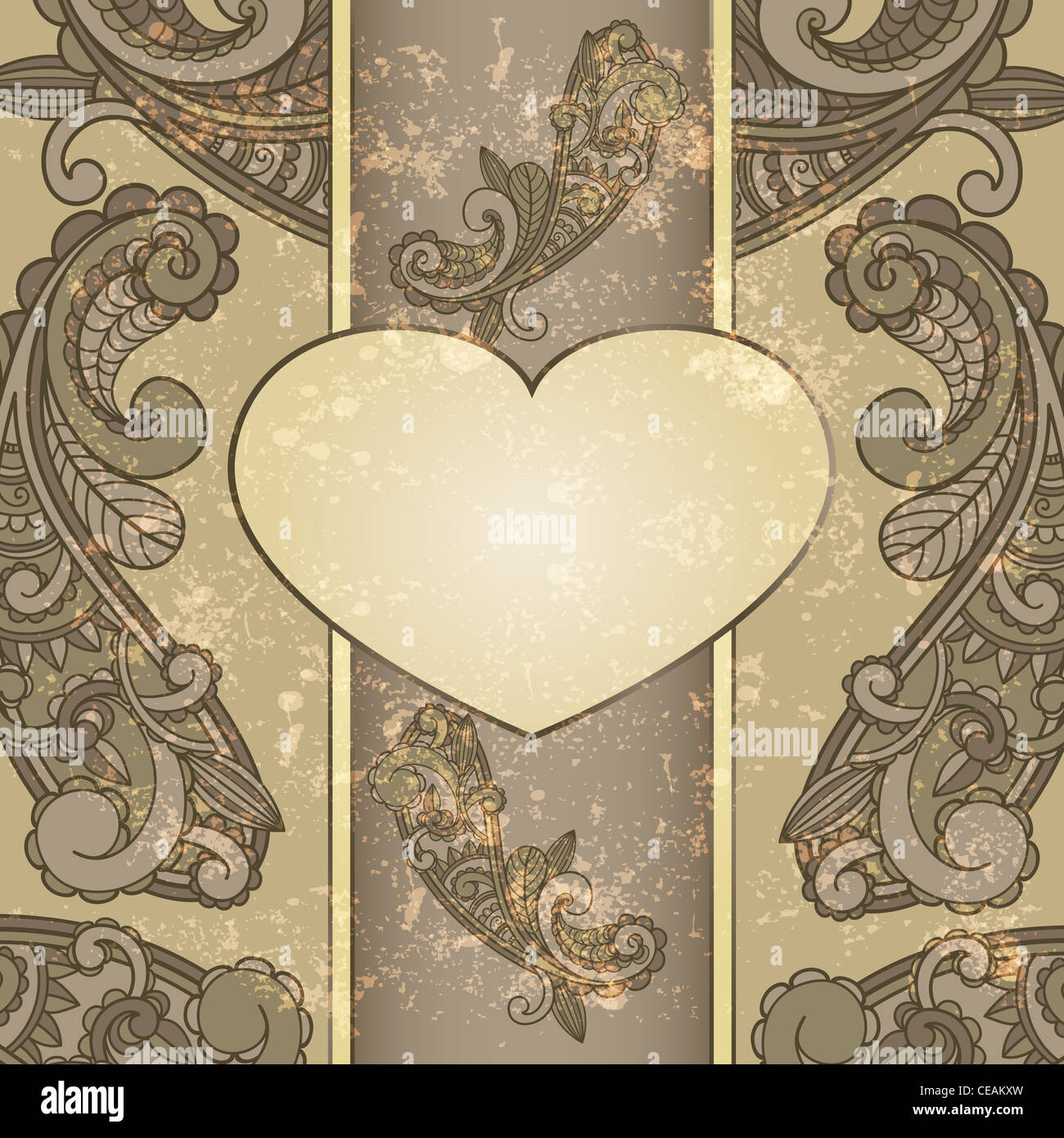 heart with paisley pattern and place for your text on grungy background ...