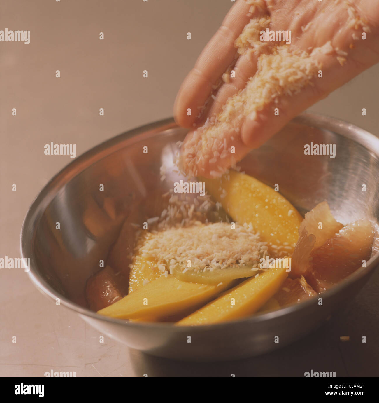 Exotic fruit salad Step 6: sprinkle coconut rasps over marinated fruits ...