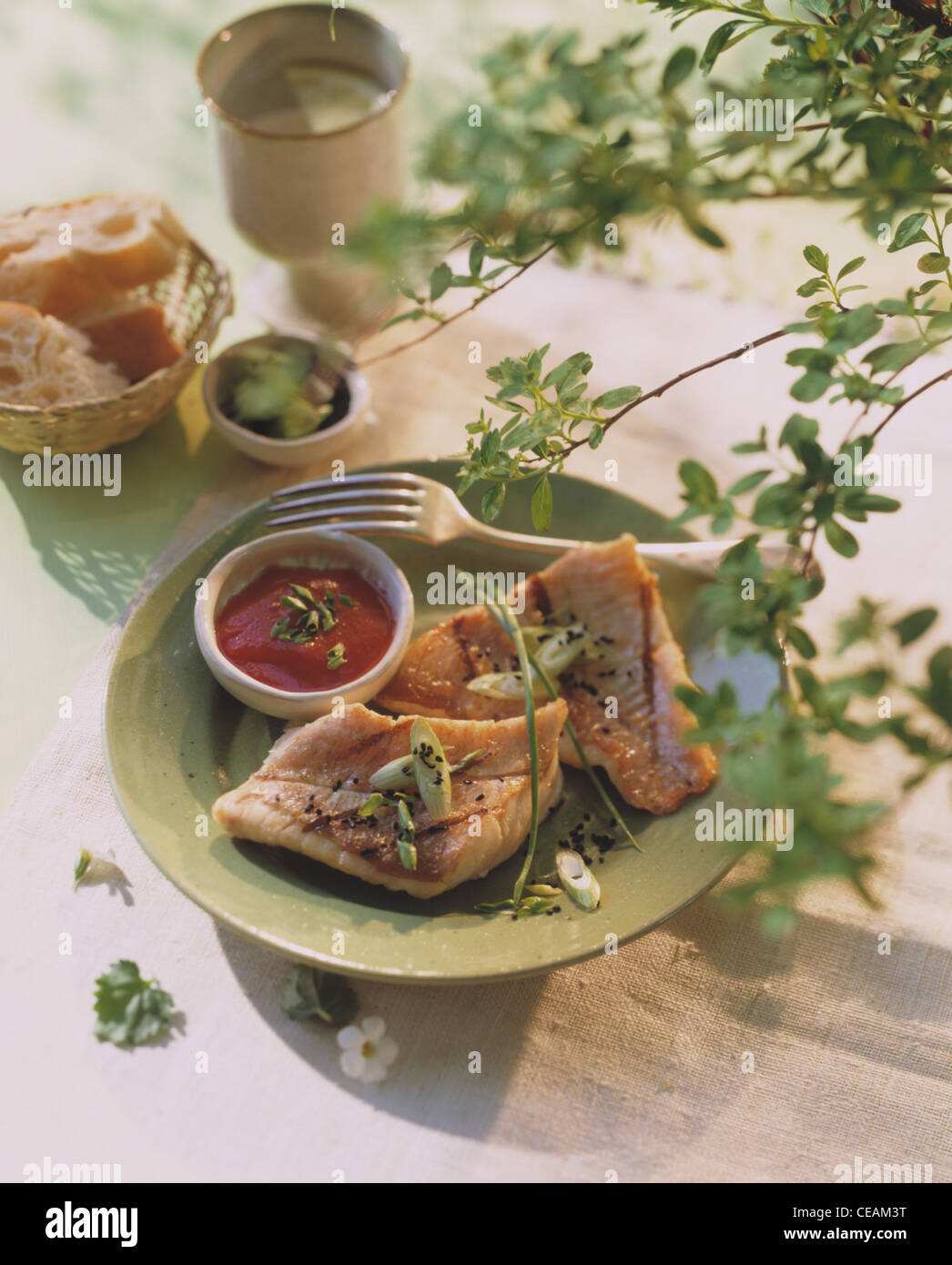 Red bream with sesame and curry dip Stock Photo - Alamy