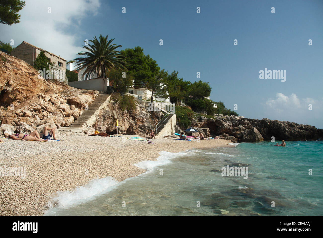 Tourists on a beach in Dingac Borak, Peljesac peninsula, Croatia Stock ...