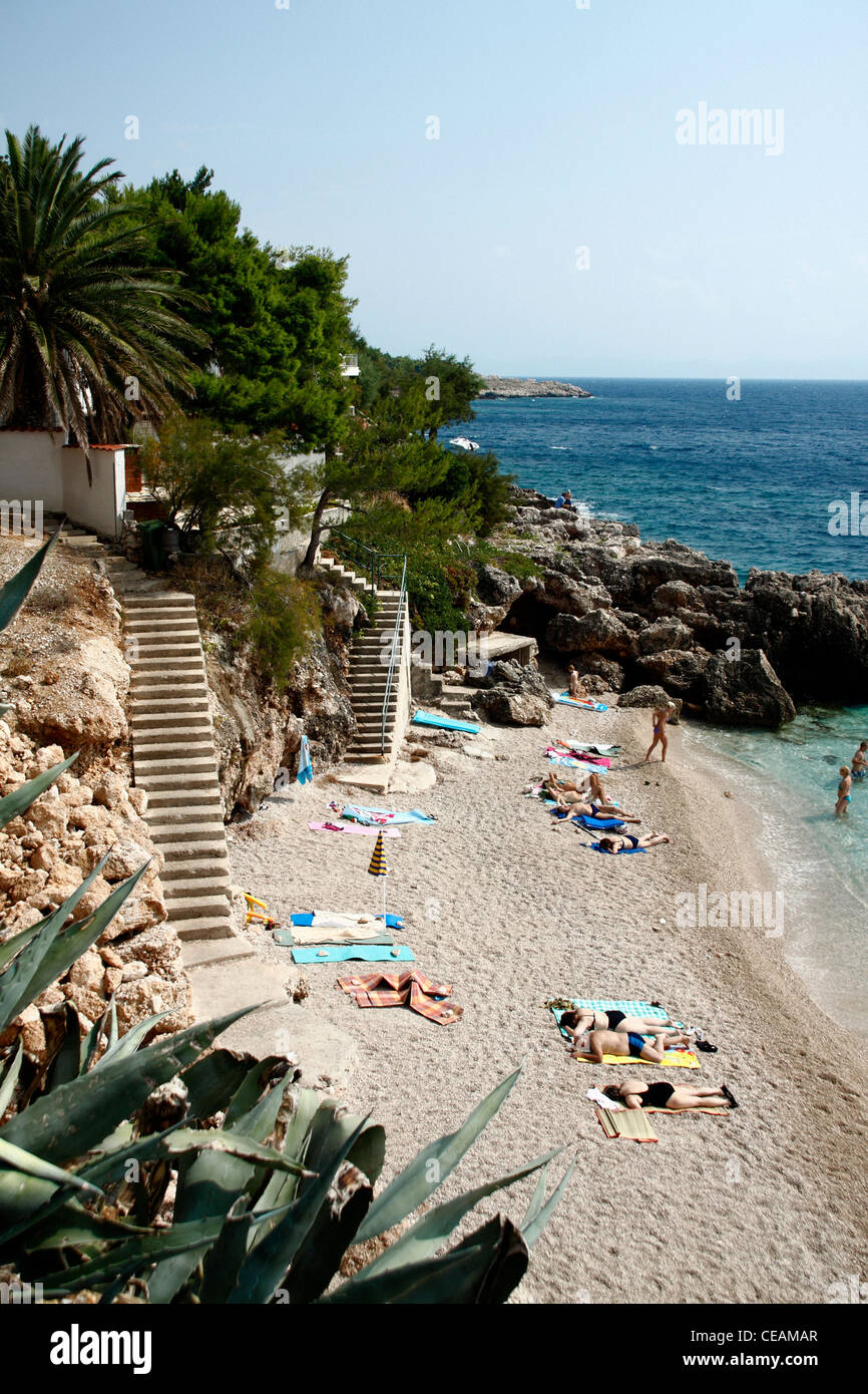 Tourists on a beach in Dingac Borak, Peljesac peninsula, Croatia Stock ...