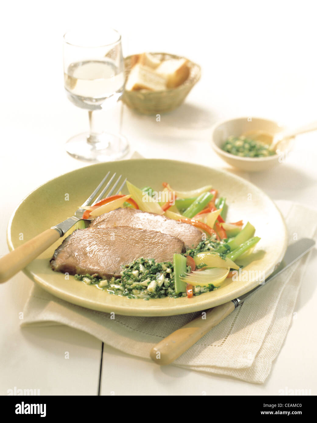 Boiled beef filet italian style Stock Photo - Alamy