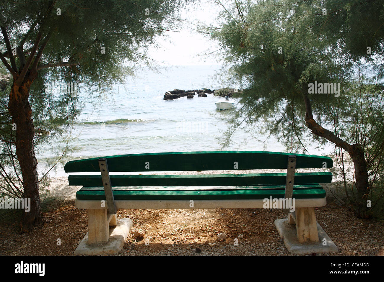 Bench with a view in Dingac Borak, Peljesac peninsula, Croatia Stock ...
