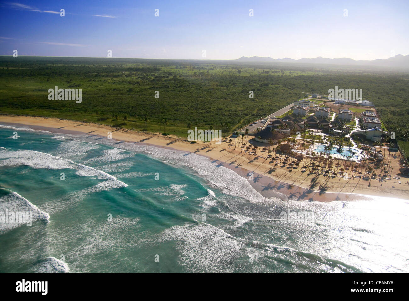 Caribbean beach from helicopter view Stock Photo - Alamy