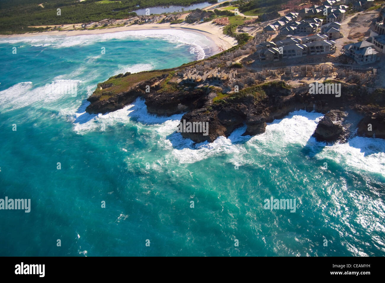 Caribbean beach from helicopter view Stock Photo - Alamy