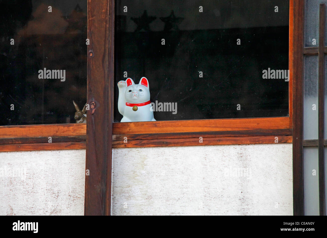 A traditional house window at Narai-juku historic town of Kisoji Nagano ...