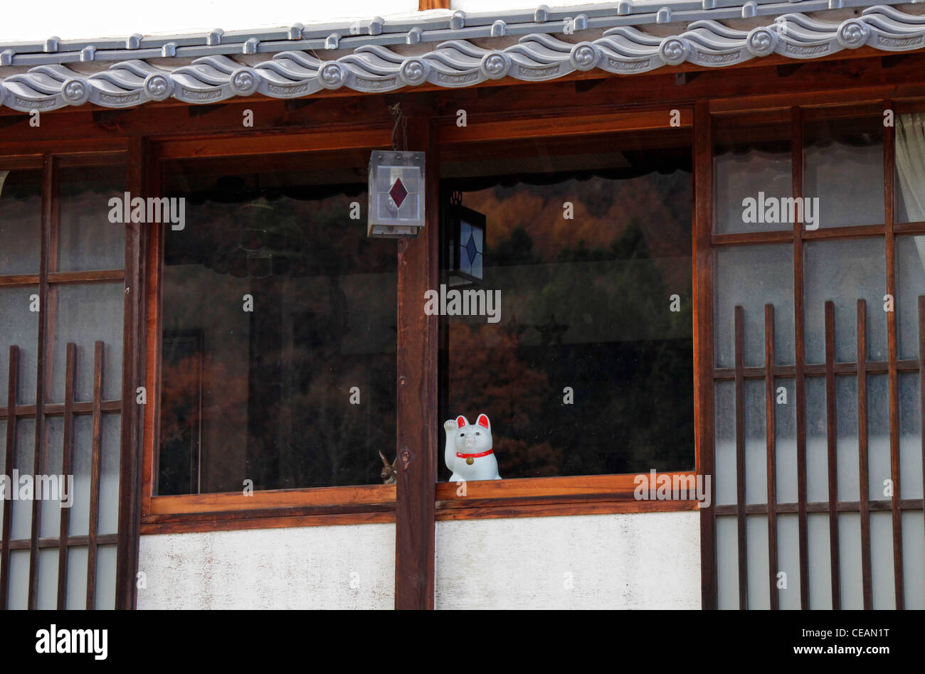 A traditional house window at Narai-juku historic town of Kisoji Nagano ...