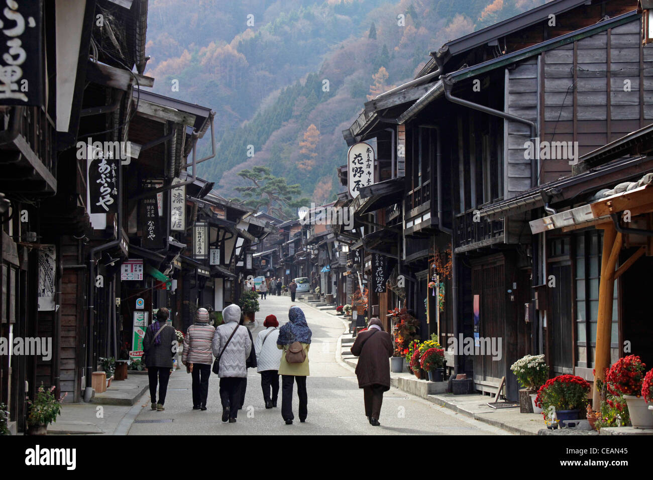 The main street Narai-juku historic town of Kisoji Nakasendo Nagano ...