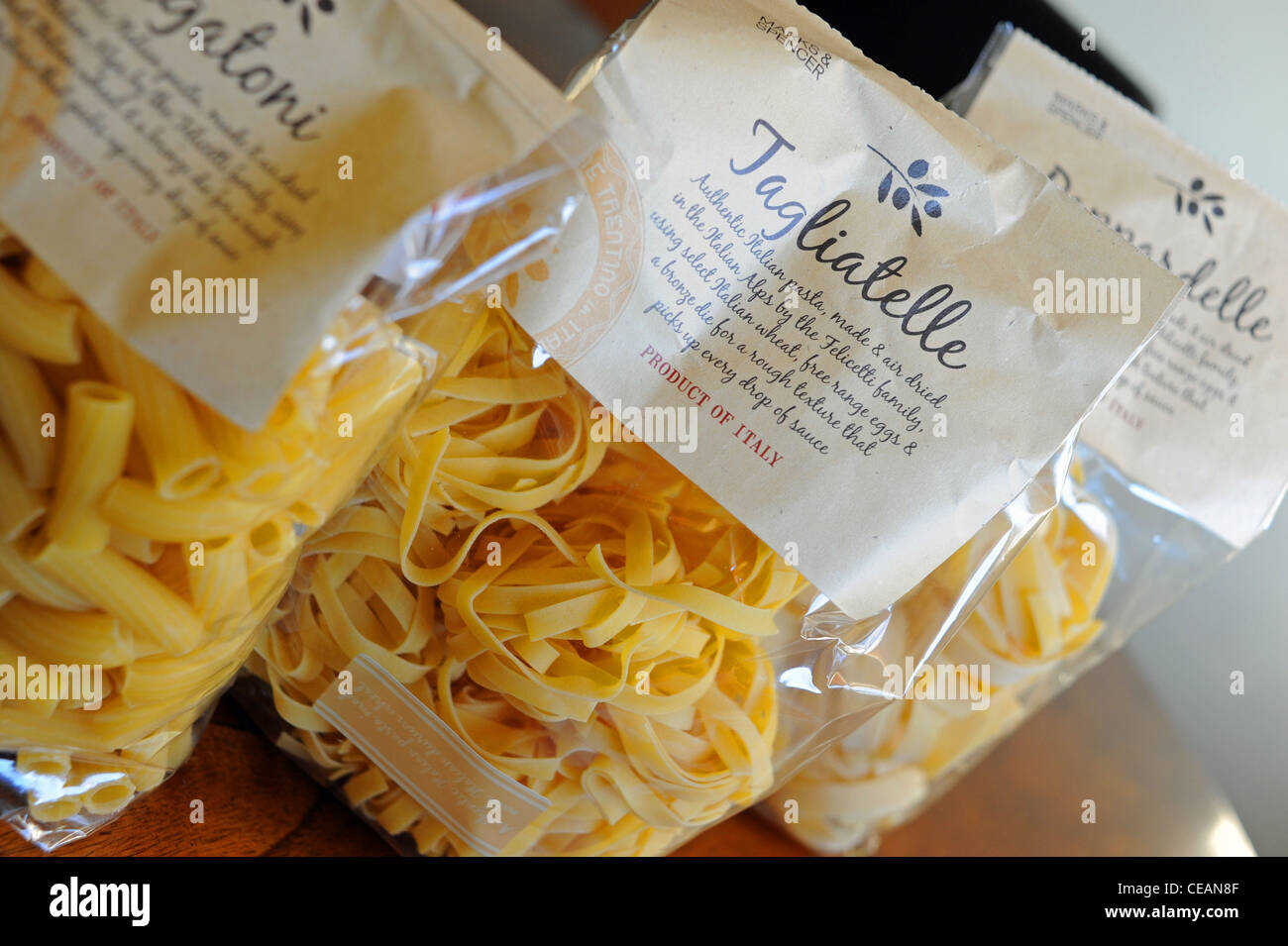Bag of dried Tagliatelle pasta from Marks and Spencer department store ...