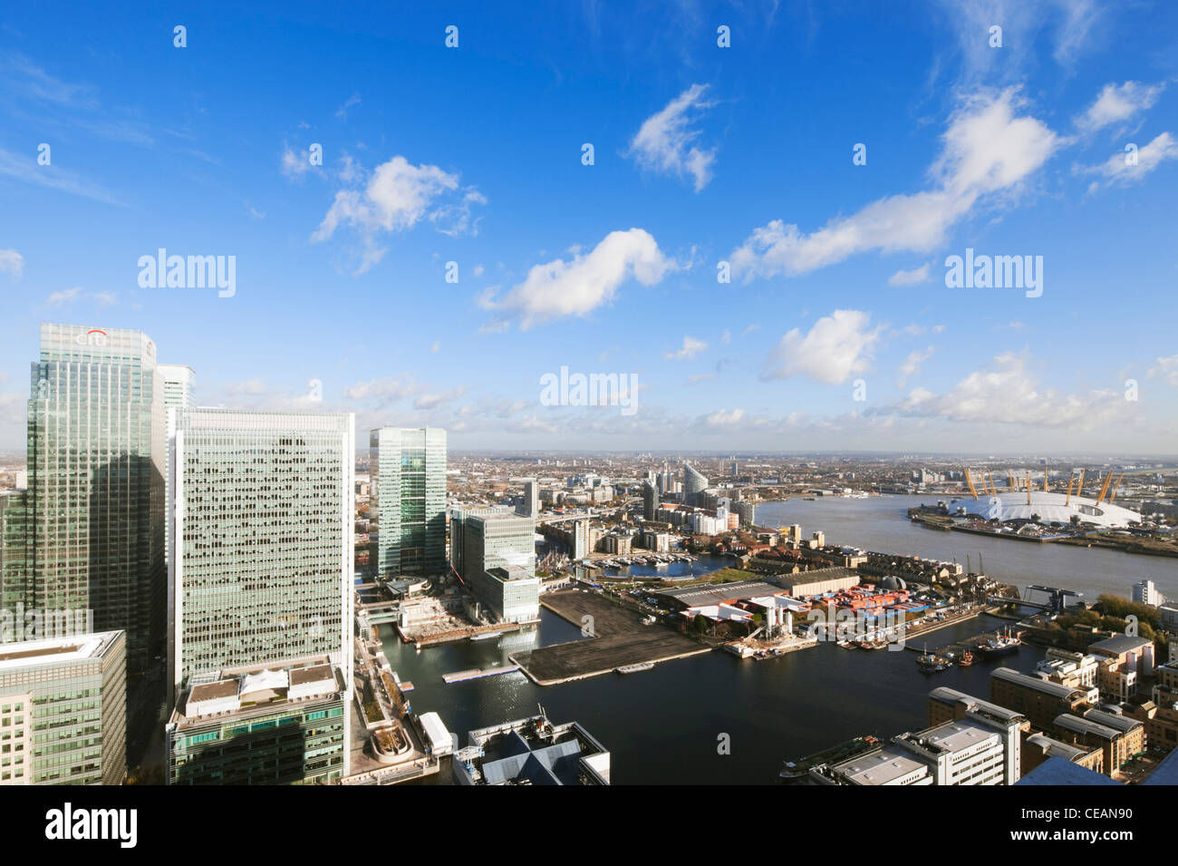 Canary Wharf buildings and O2 Arena; London; England Stock Photo - Alamy