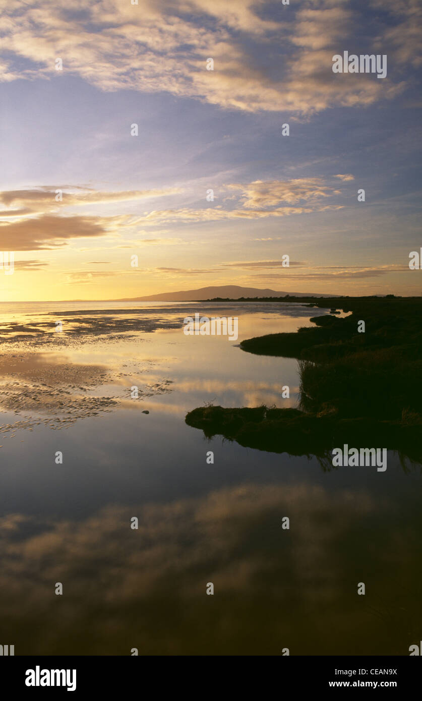 Coast sunset on the Solway Firth estuary at Powfoot near Annan looking ...