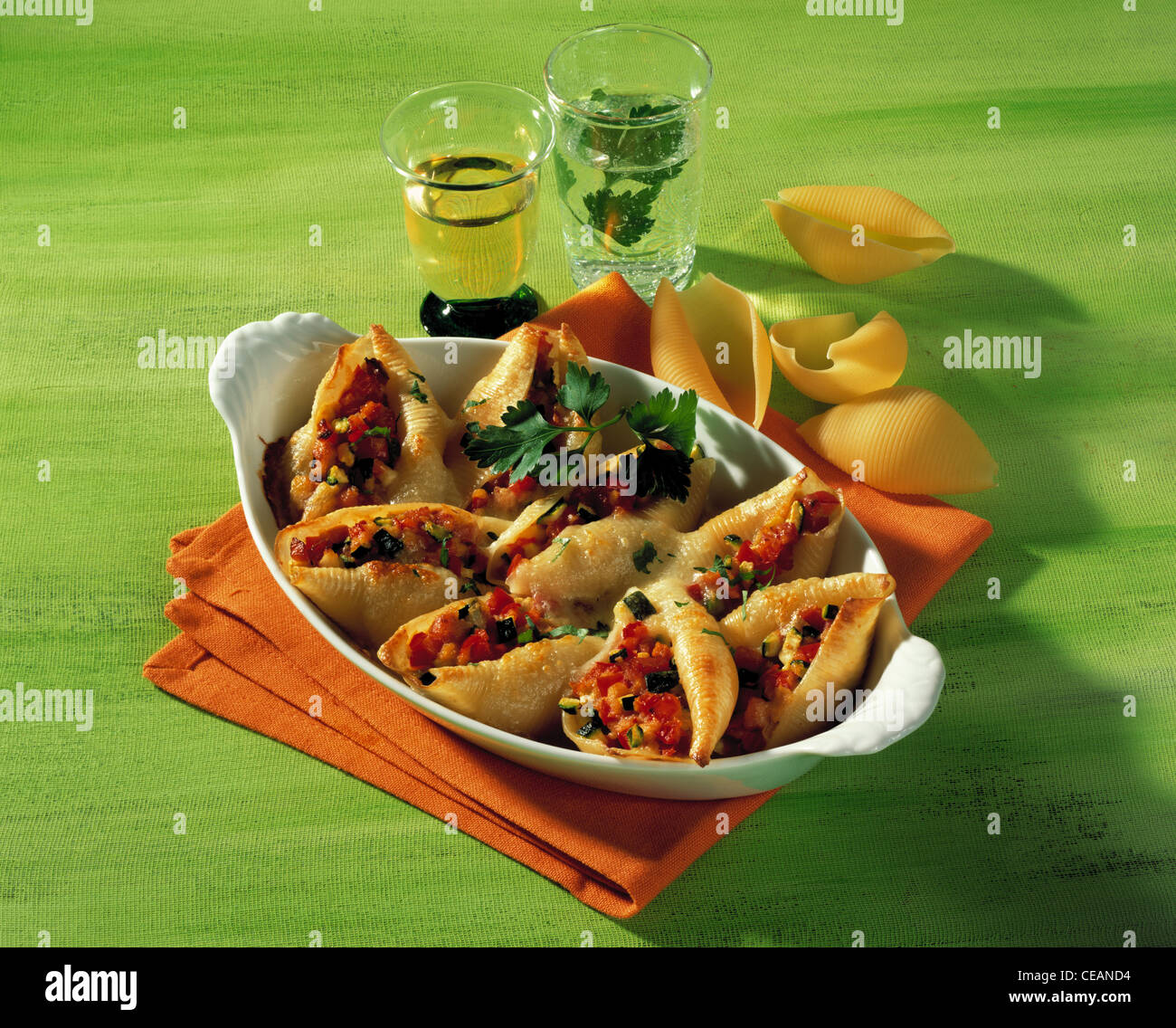 Pasta shells with vegetable filling Stock Photo - Alamy