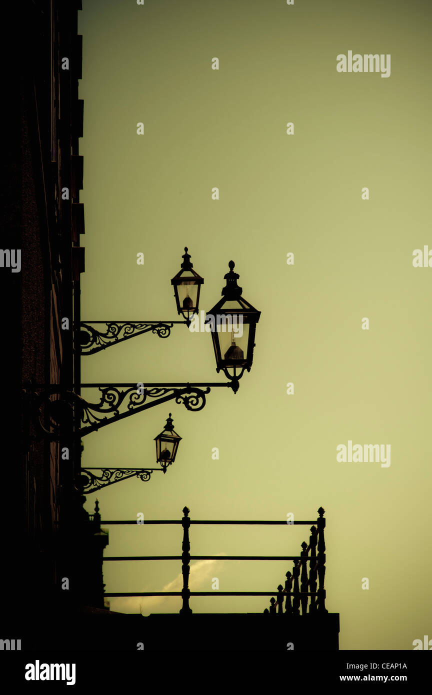 Old-Fashioned Street Lights on building, Stockholm, Sweden Stock Photo ...