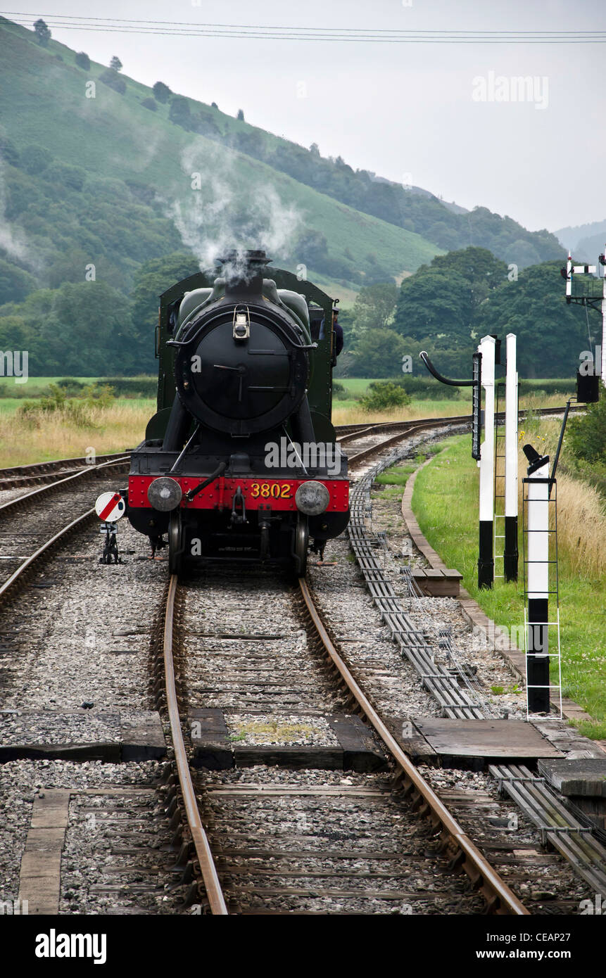 Steam locomotive at Carrog Station on the Llangollen Railway, North ...