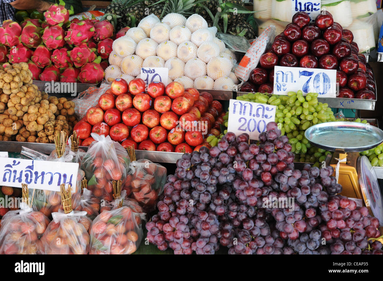 Exotic fruit display, Kanchanaburi, Thailand Stock Photo - Alamy
