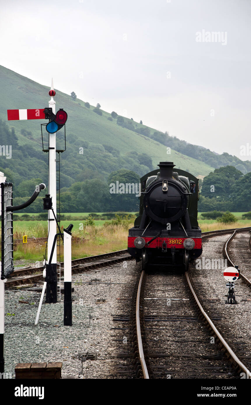 Steam locomotive at Carrog Station on the Llangollen Railway, North ...