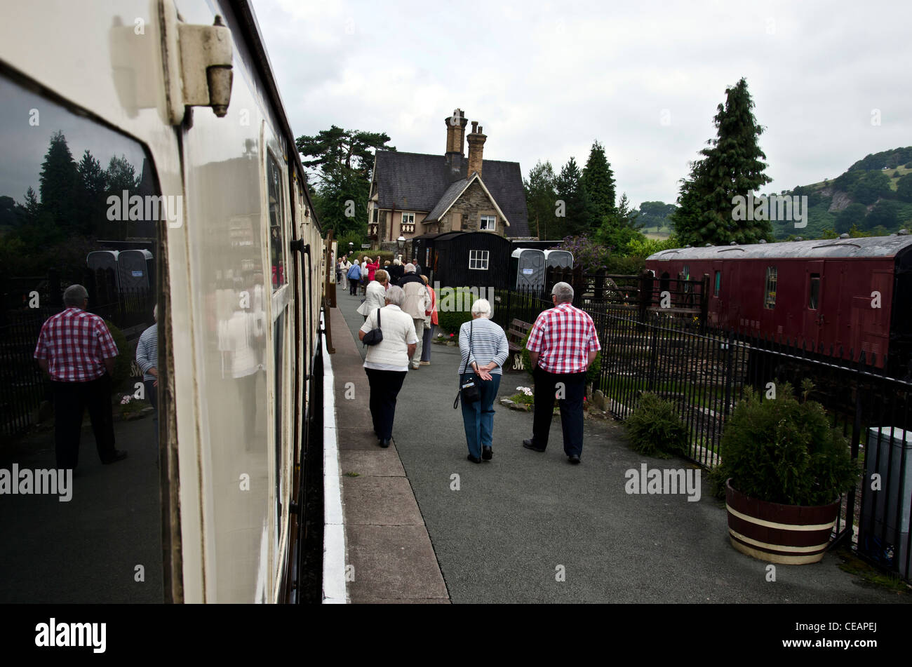 People at Carrog Station on the Llangollen Railway, North Wales Stock ...