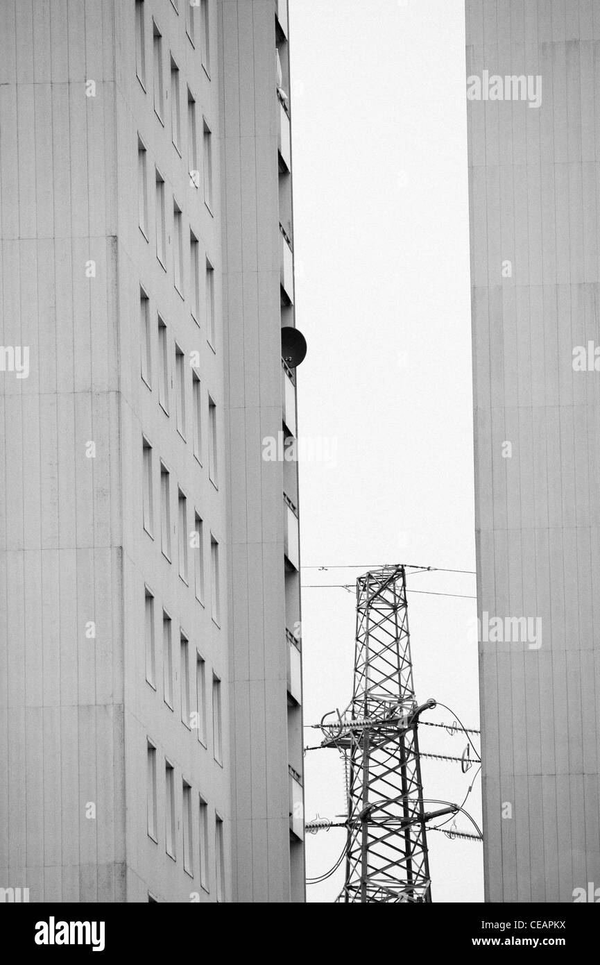 Suburban buildings and power pylon Stock Photo - Alamy