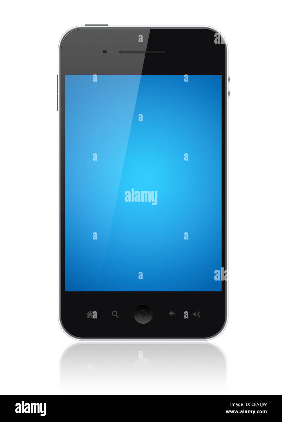 Modern smartphone with blue screen isolated on white. Include clipping ...