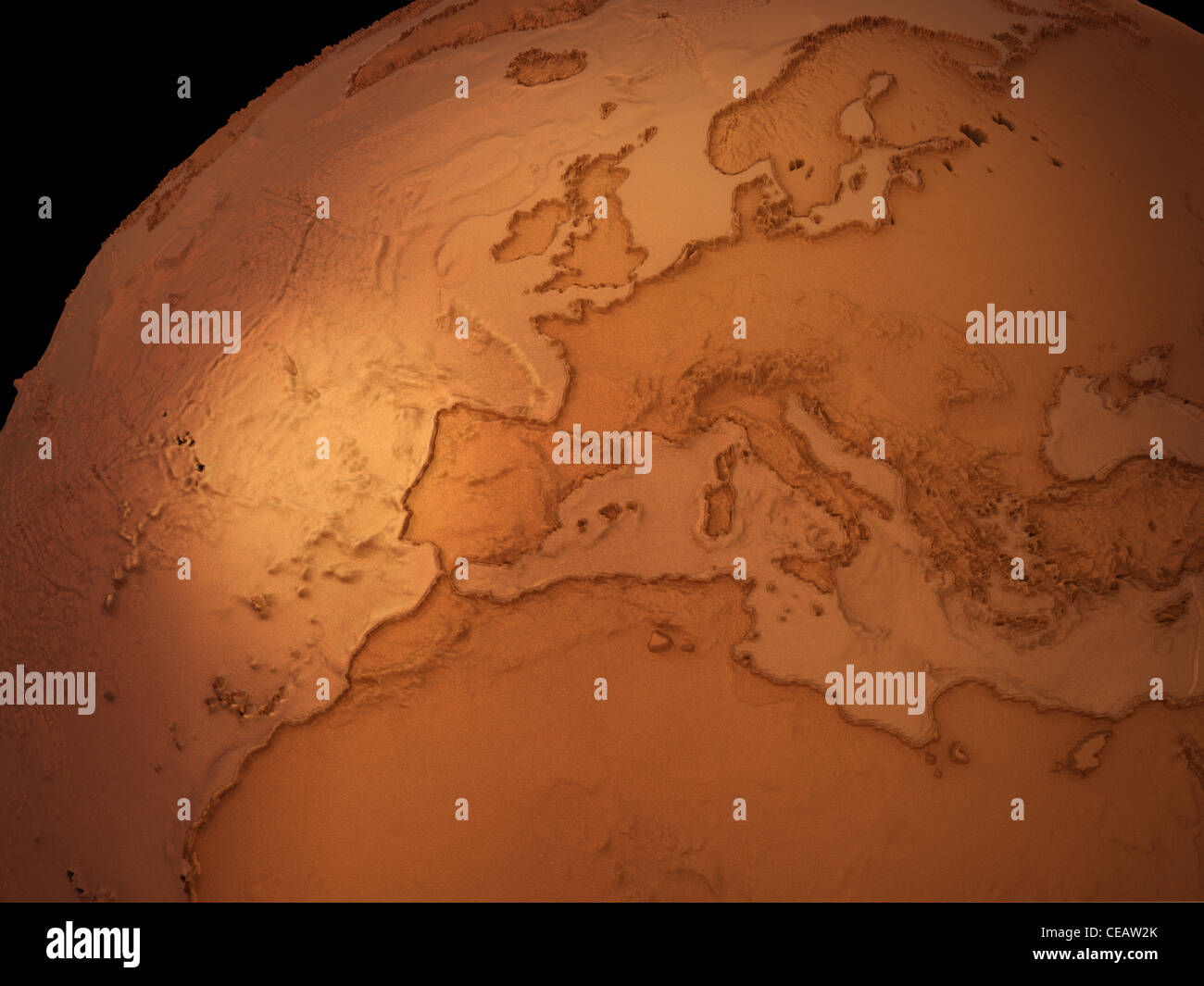 Copper Earth globe with land and oceans height map Stock Photo - Alamy