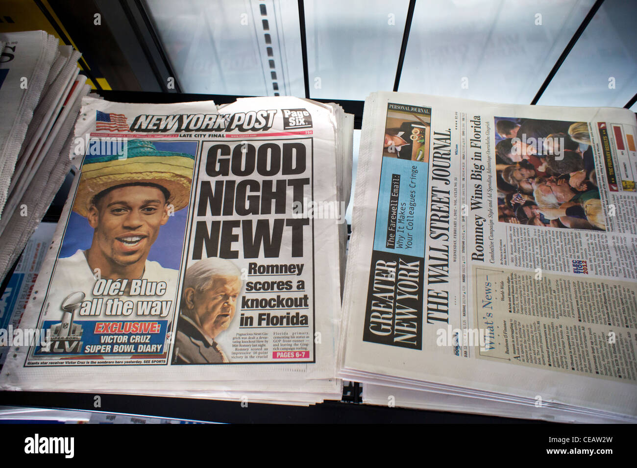 Headlines of New York daily newspapers report on the Florida primary ...