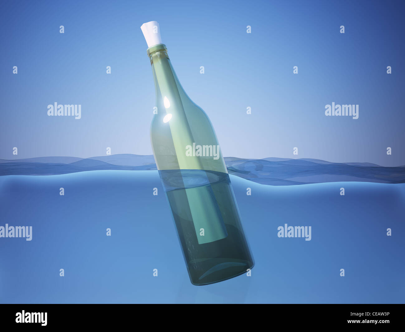 A bottle with a message floating in water Stock Photo - Alamy