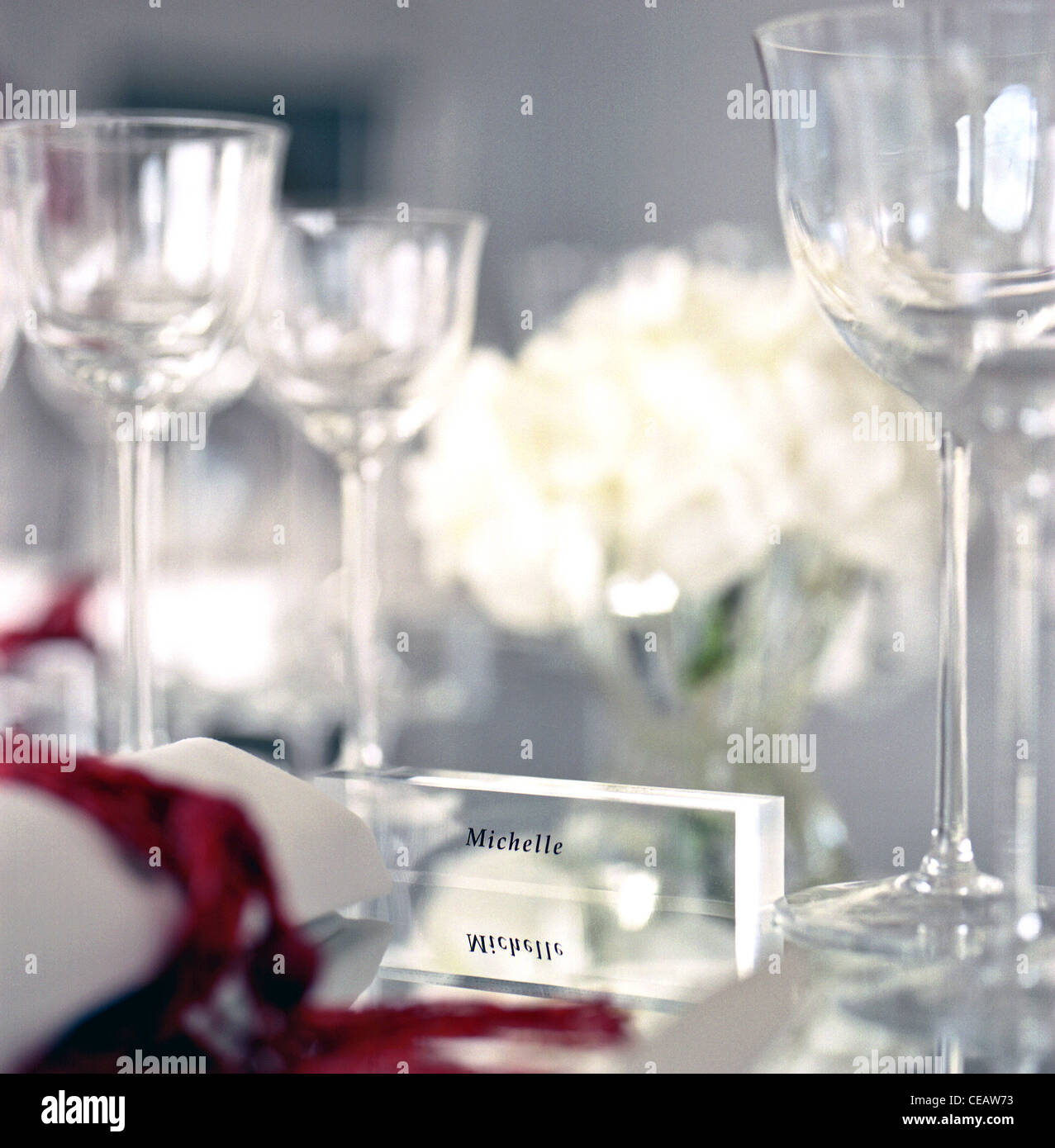 name place setting on an elegant wedding table Stock Photo - Alamy