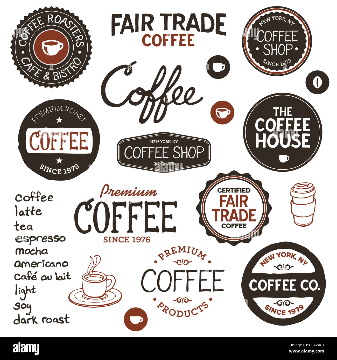 Set of retro and drawn coffee badges and elements Stock Photo - Alamy
