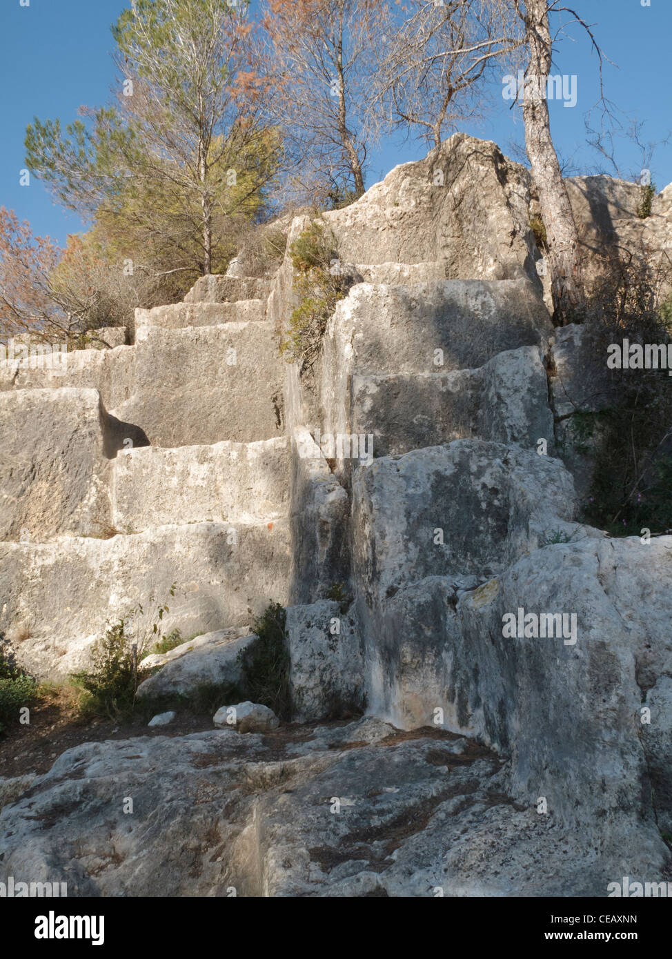 Abandoned Roman quarry of El Medol, near Tarragona, Spain. Most of the ...