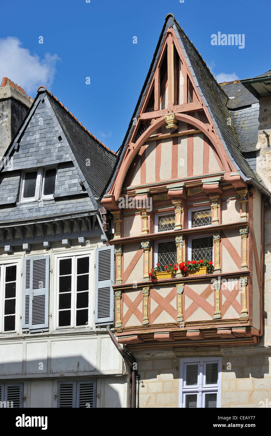 Half-timbered houses in the historic old town of Quimper, Finistère ...