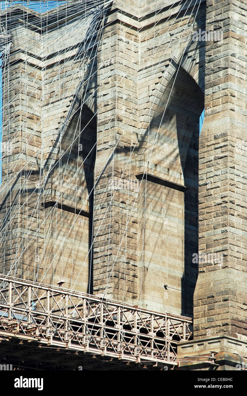 Brooklyn bridge in New York City detailed view Stock Photo - Alamy