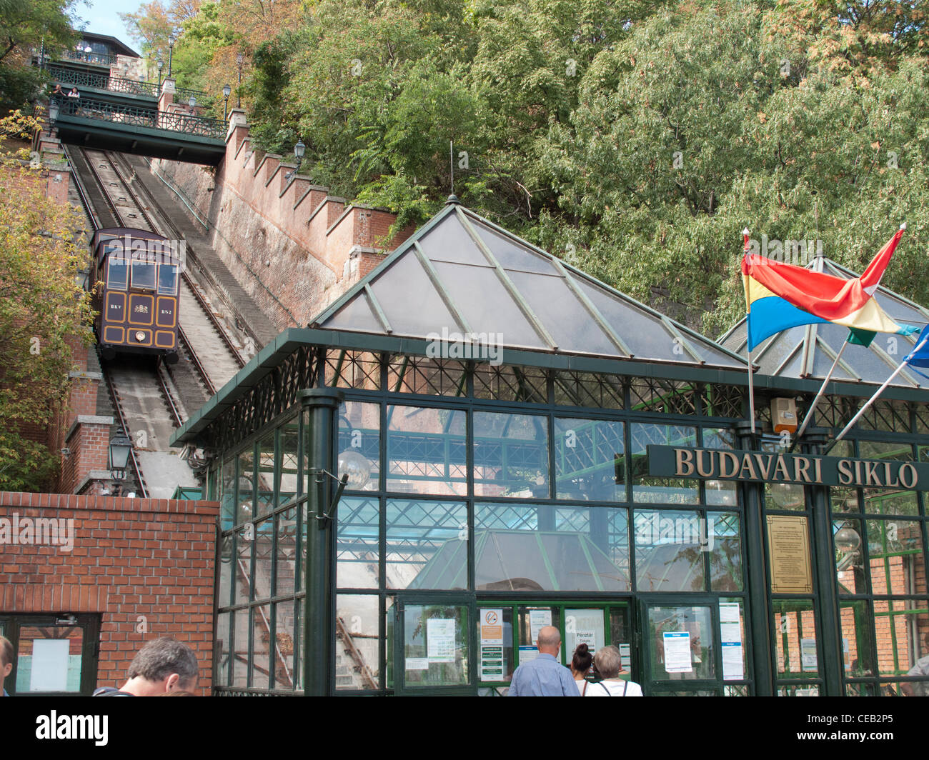 Funicular cable train from the Chain Bridge to the heights of the ...