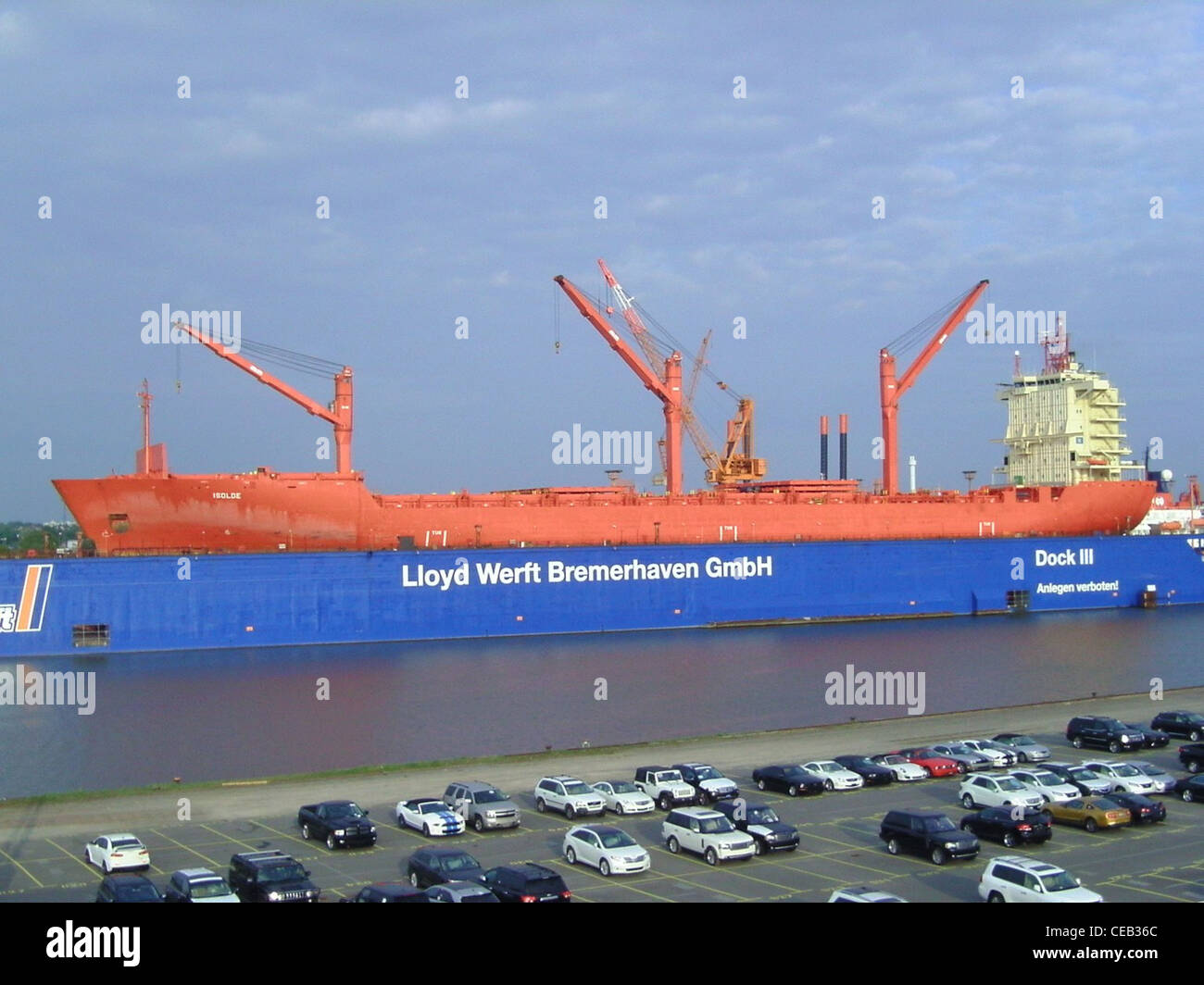 The geared cellular container vessel Isolde in the floating drydock of ...