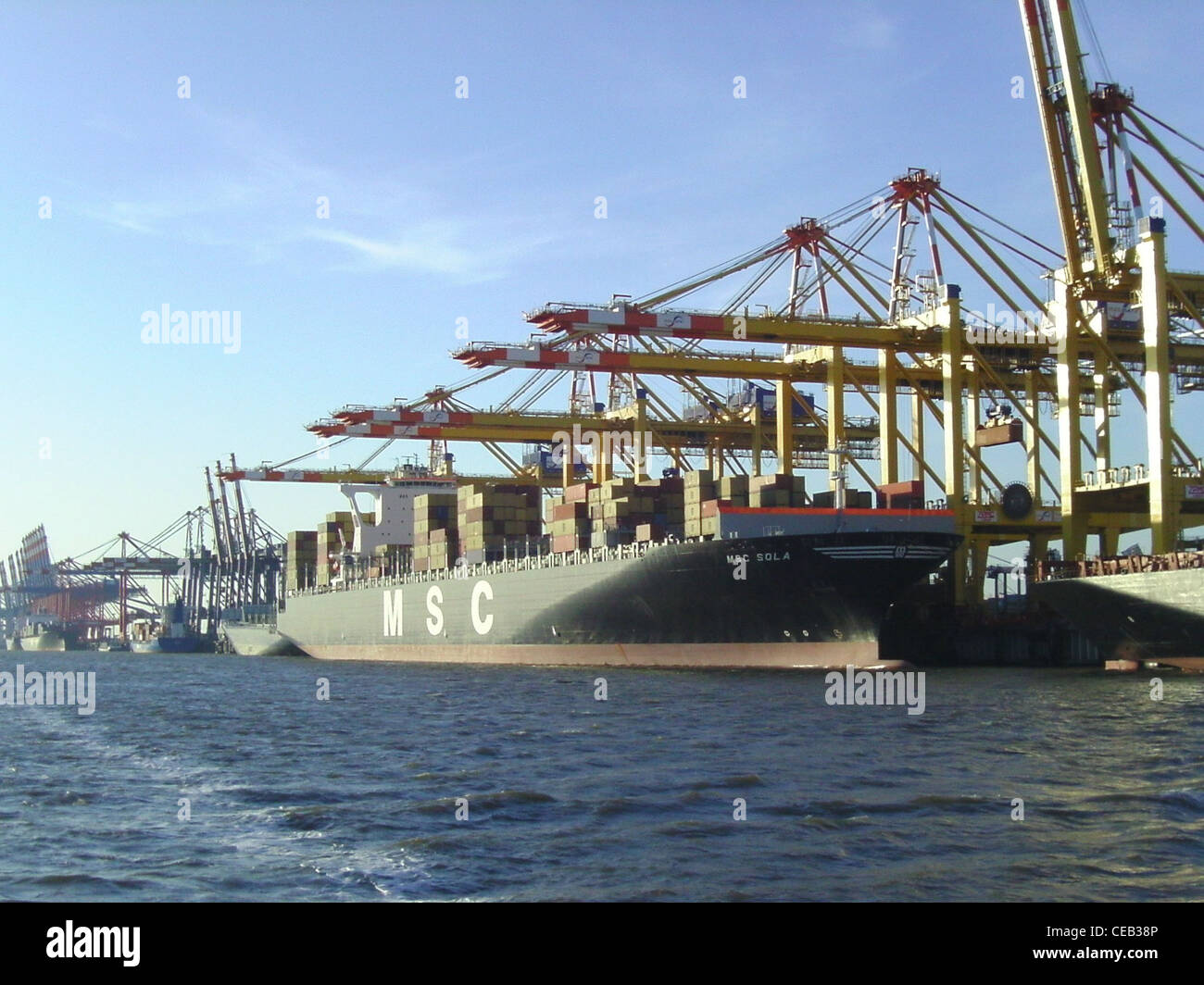 The container ship MSC Sola at the container terminal of Bremerhaven in ...