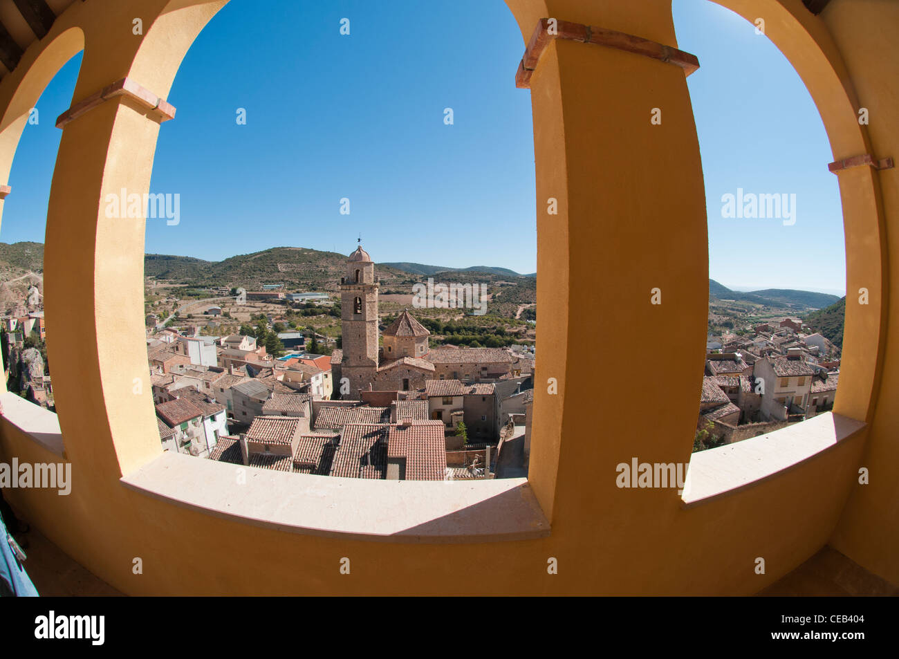 Porch of the Medieval castle of Os de Balaguer, Lleida, Spain Stock ...