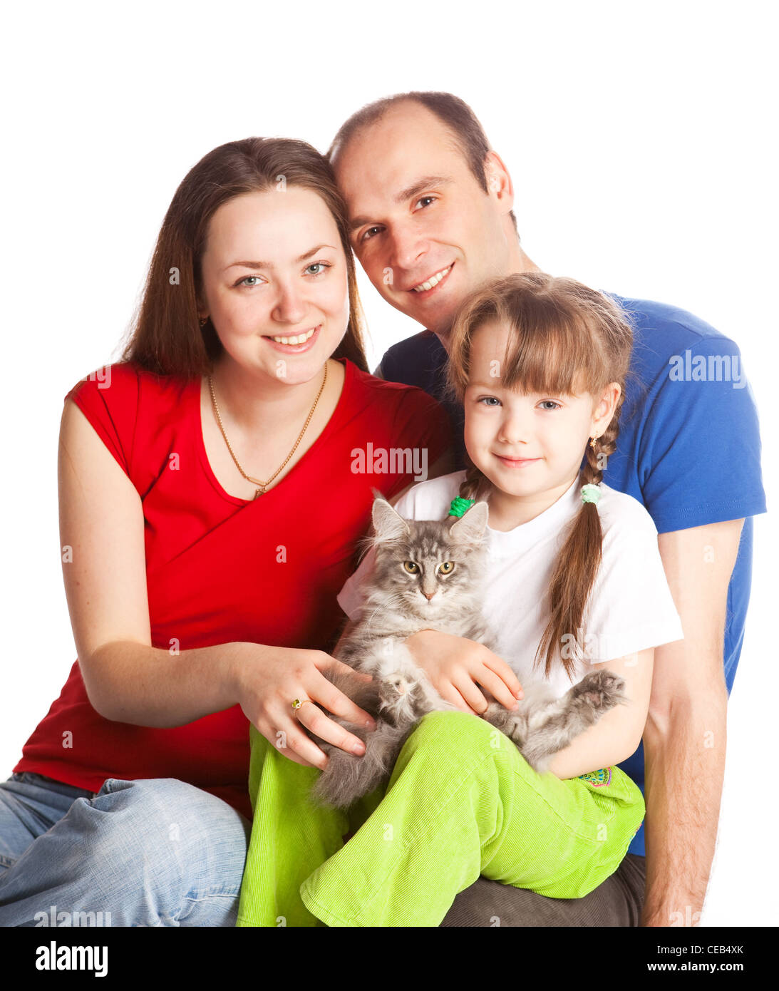 happy family with a cat Stock Photo - Alamy