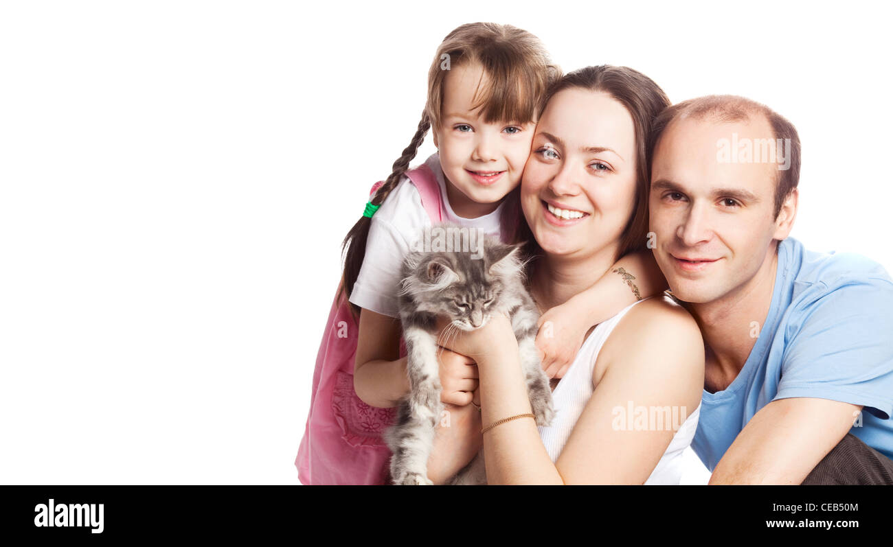 happy family with a cat Stock Photo - Alamy