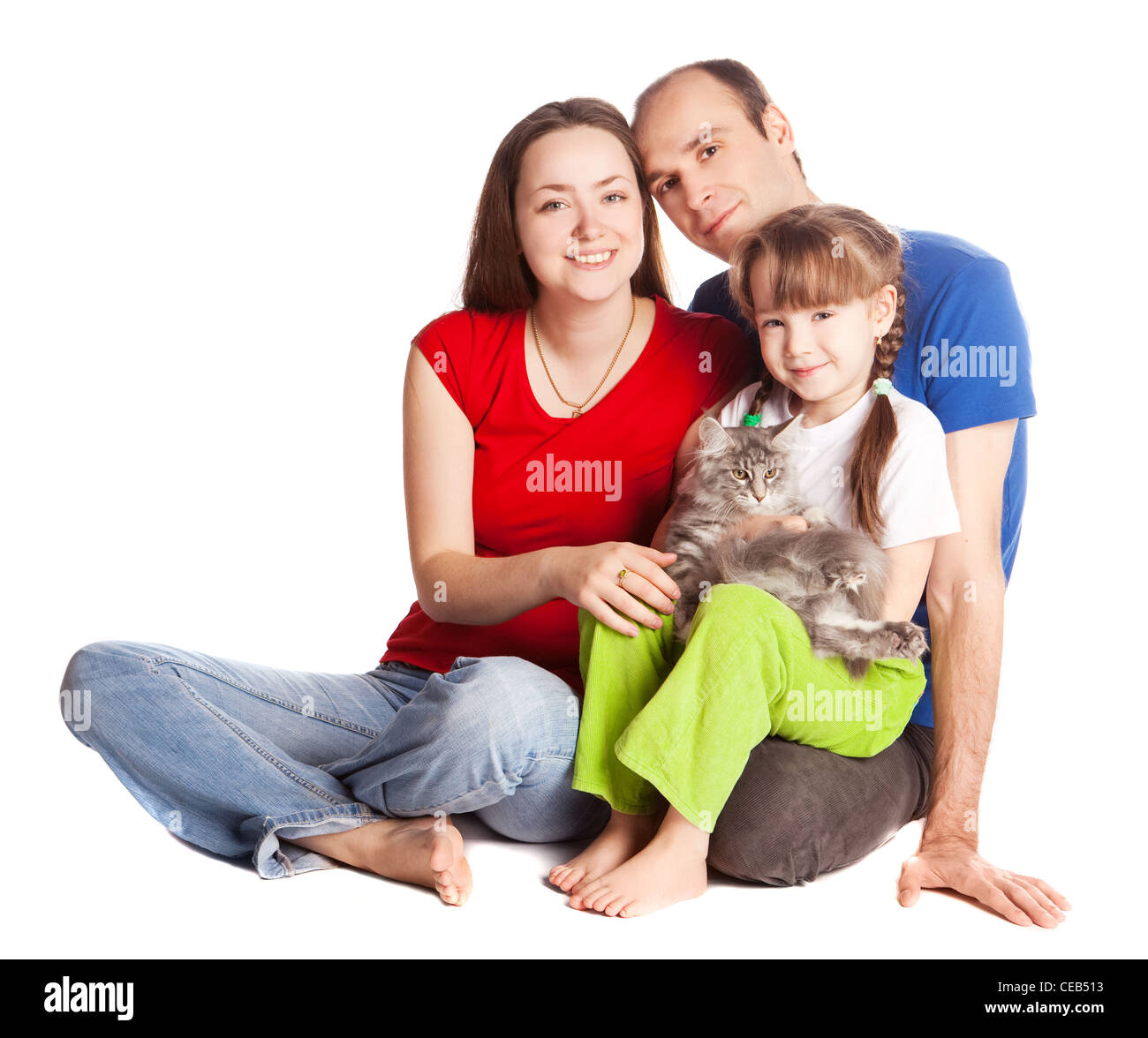 happy family with a cat Stock Photo - Alamy