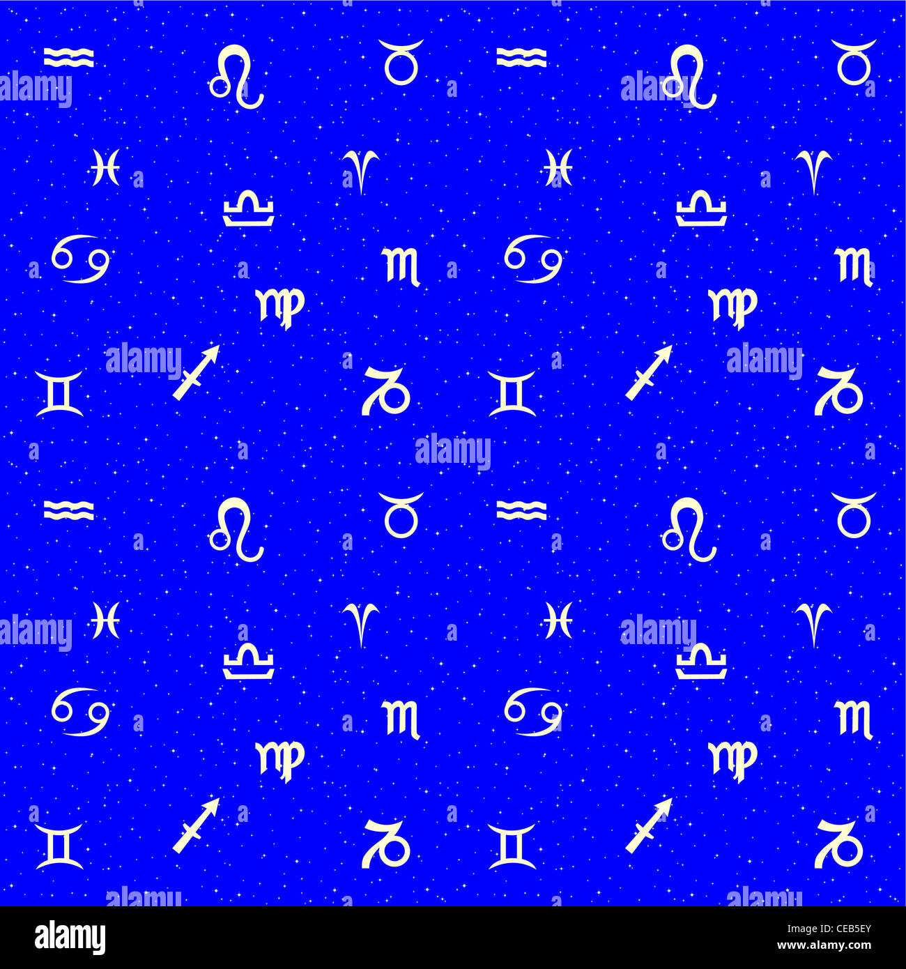 Continuous blue background with the signs of the zodiac in the sky ...