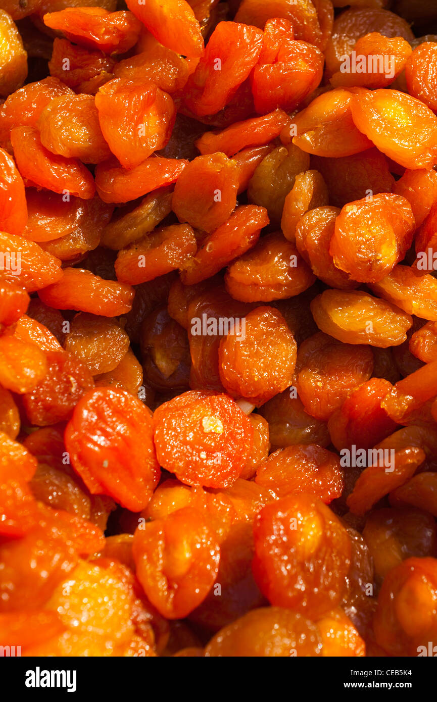 Dried apricots, local product street market, traditional village of ...