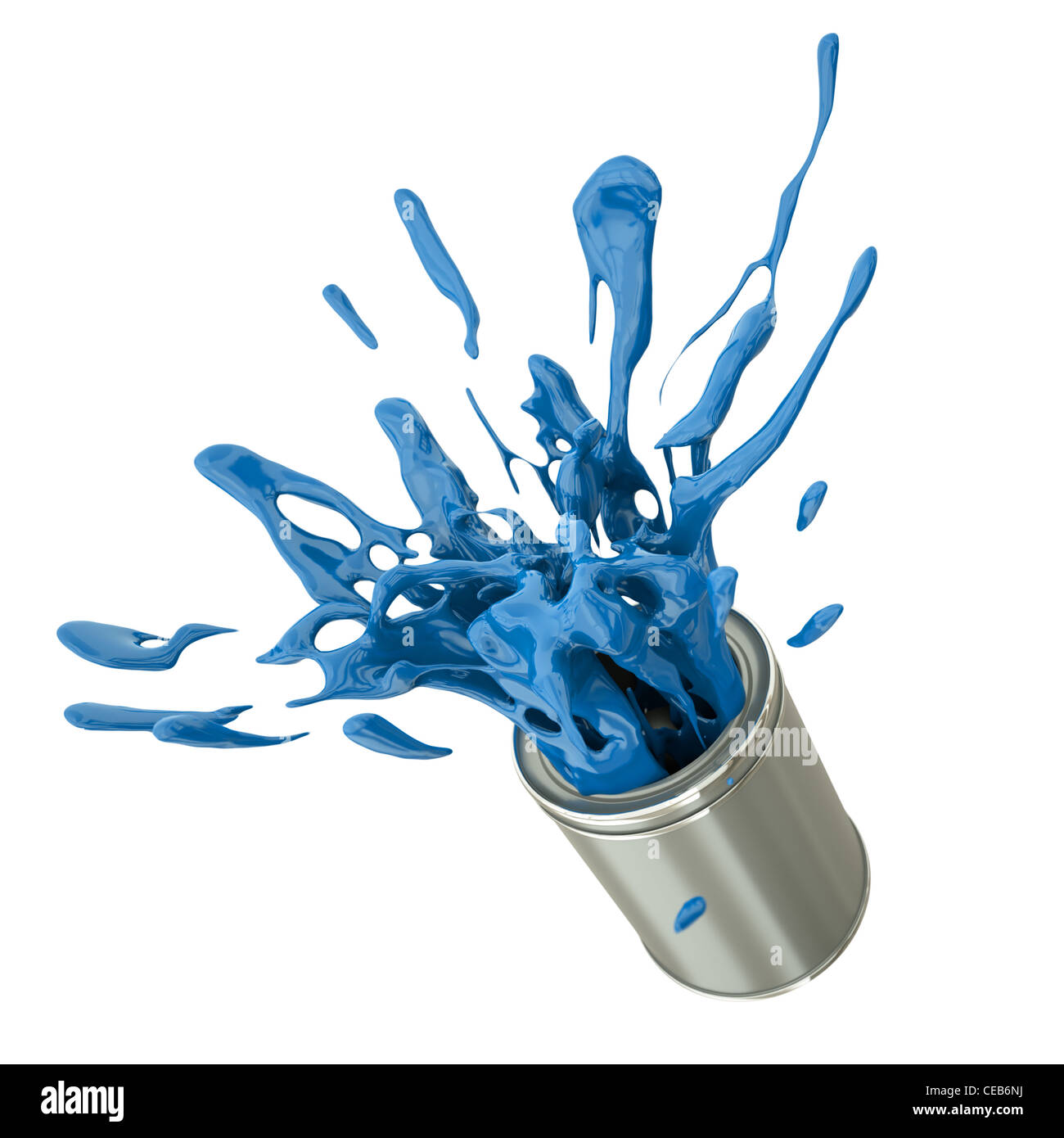 Blue paint splashing out of can. 3D render Stock Photo - Alamy