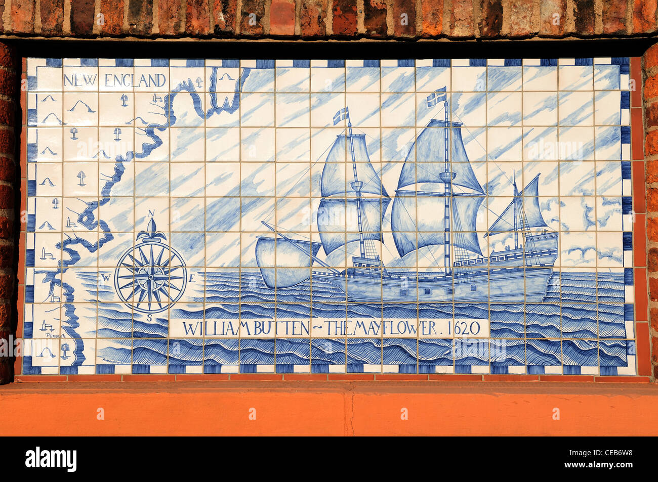 Tiled Plaque of the Mayflower Ship Which Carried The Pilgrim Fathers to ...