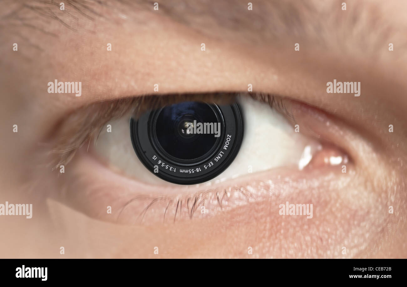 Photo of an eye of the man with a lens a pupil place Stock Photo - Alamy