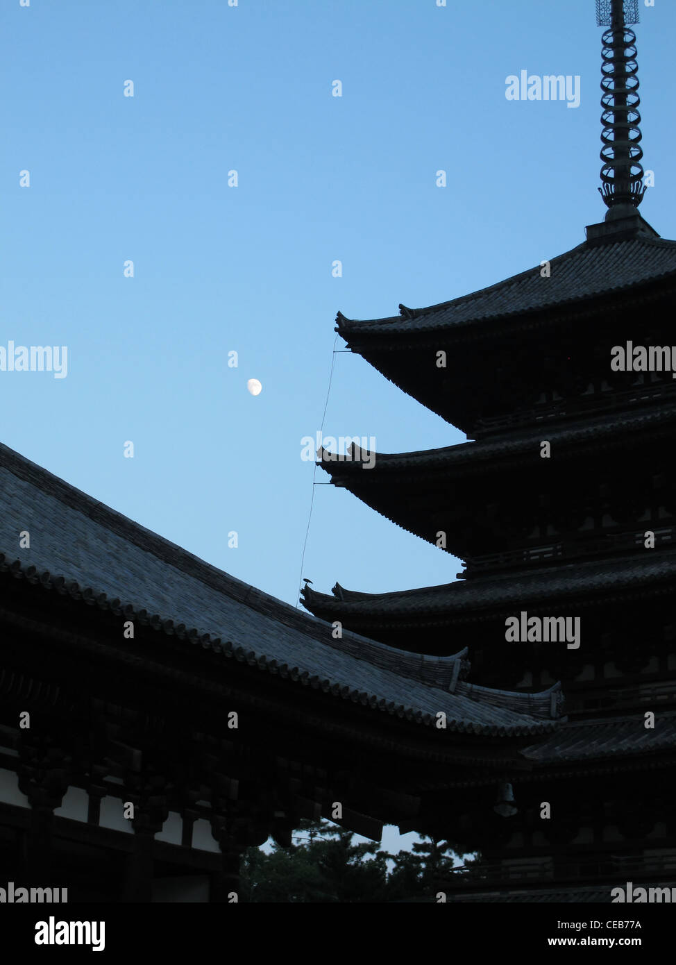 Japanese Pagoda with moon Stock Photo - Alamy