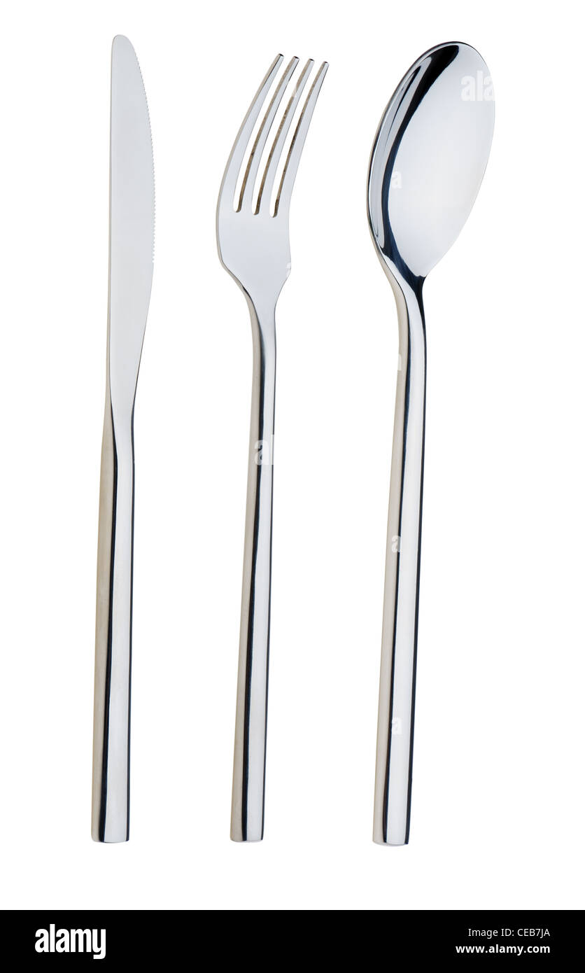 Spoon, fork and a knife. It is isolated on a white background Stock ...